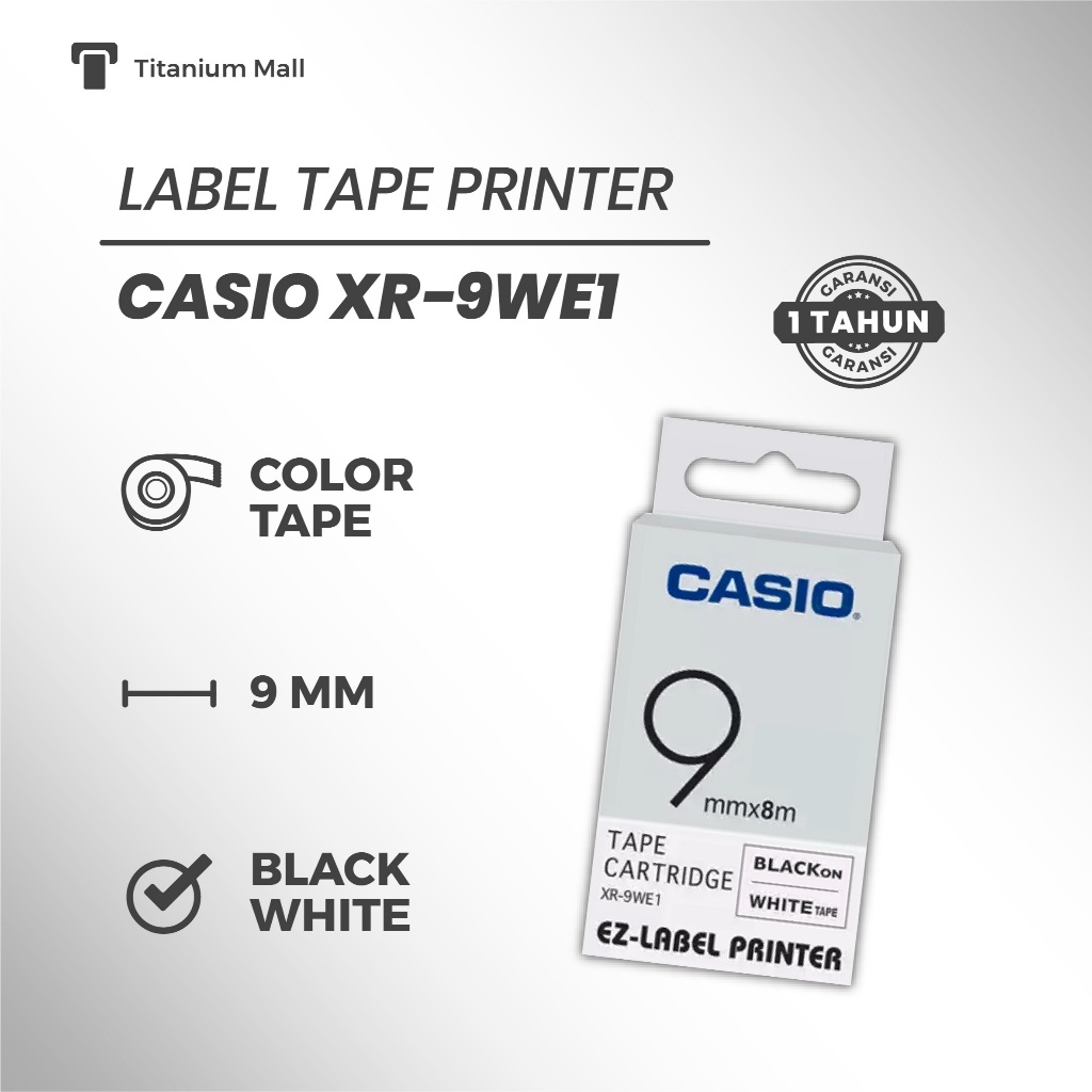 Jual Casio XR-9 mm WHITE Label Tape – Label Pita Hitam di Putih, 8 ...