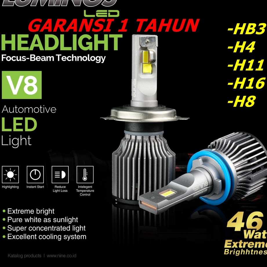 Jual LAMPU LED UTAMA FOG MOBIL H11 H8 H16 HB3 H4 9NINE LUXIMOS LED V8 ...