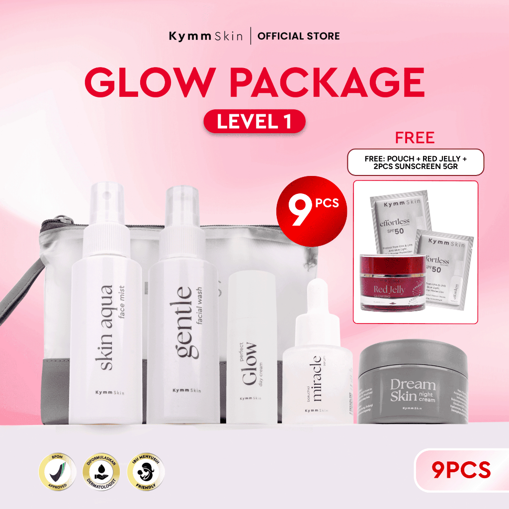 Jual [9pcs] [Free 2 Sunscreen 5gr + Red Jelly + Pouch] KYMM SKIN Glow ...