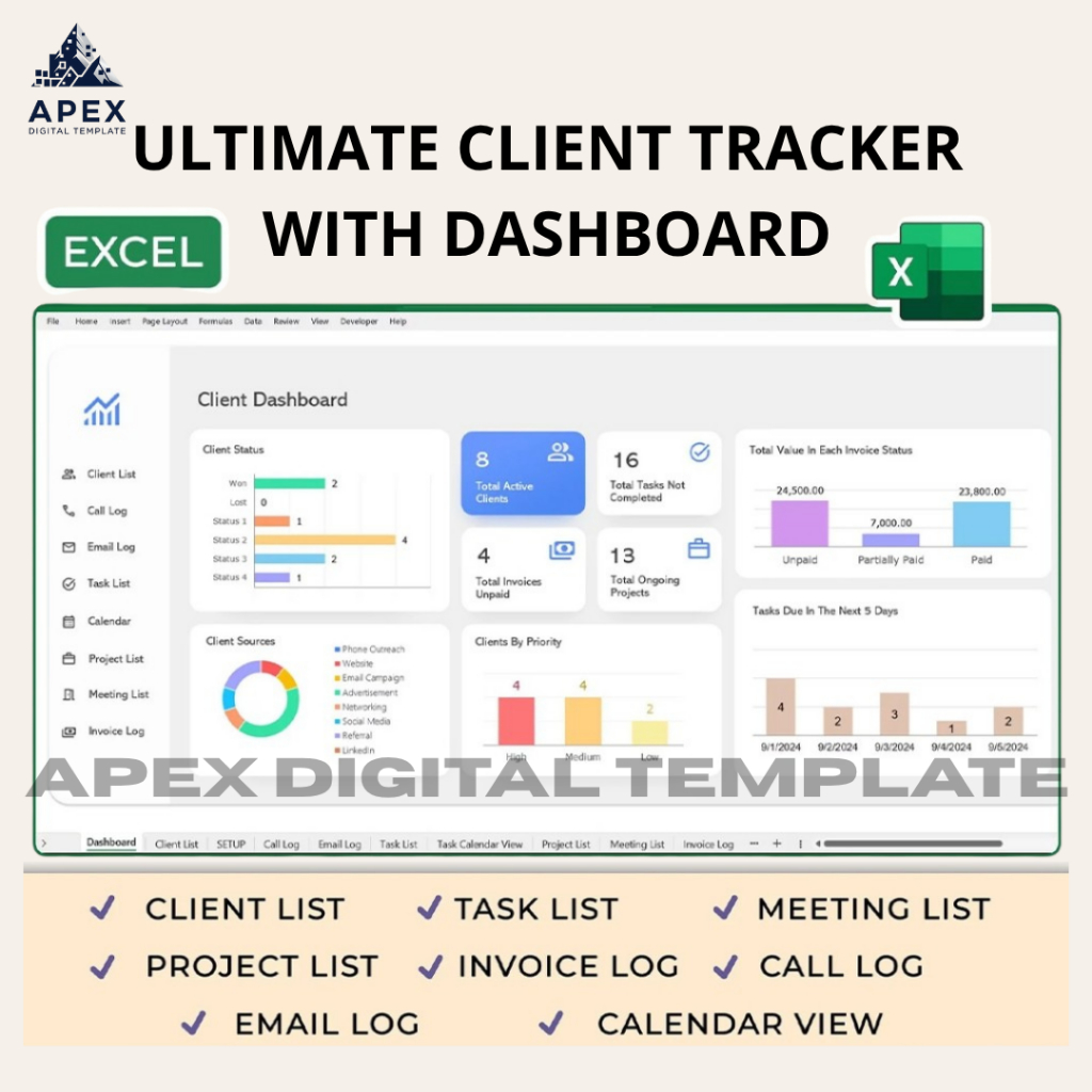 Jual Excel Client Tracker CRM Dashboard, Small Business Template, Excel ...