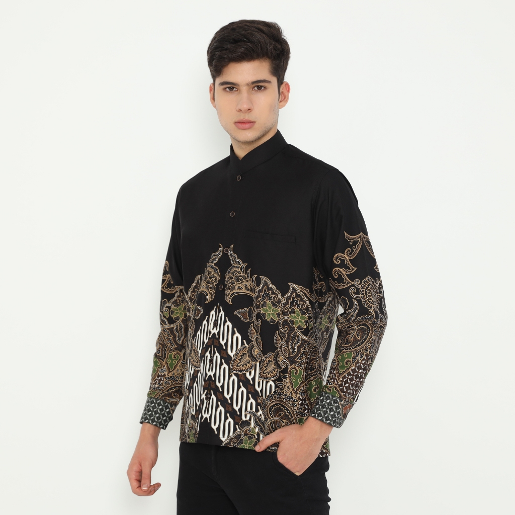 Jual LUIGI RICCIO Kemeja Koko Batik Pria Black Parang Series Fashion ...