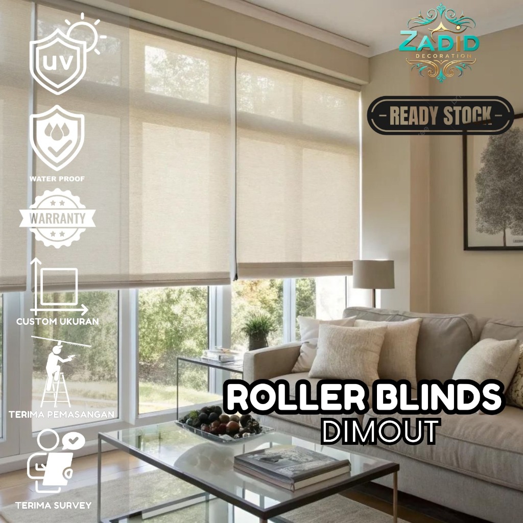 Jual Roller Blind Dimout 60–80 cm Tanpa Headrail – Tirai Jendela Rumah ...
