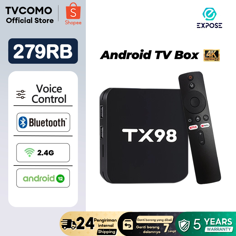 Jual EXPOSE Android TV Box TX98 Bluetooth Voice Control Full Channel ...