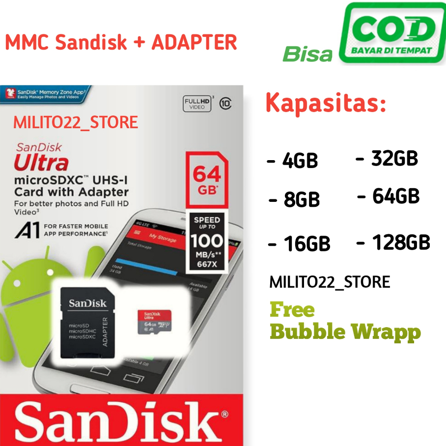 Jual Sandisk Ultra MicroSD 32GB 100MB/s Class 10 MMC 4GB 8GB 16GB 32GB ...