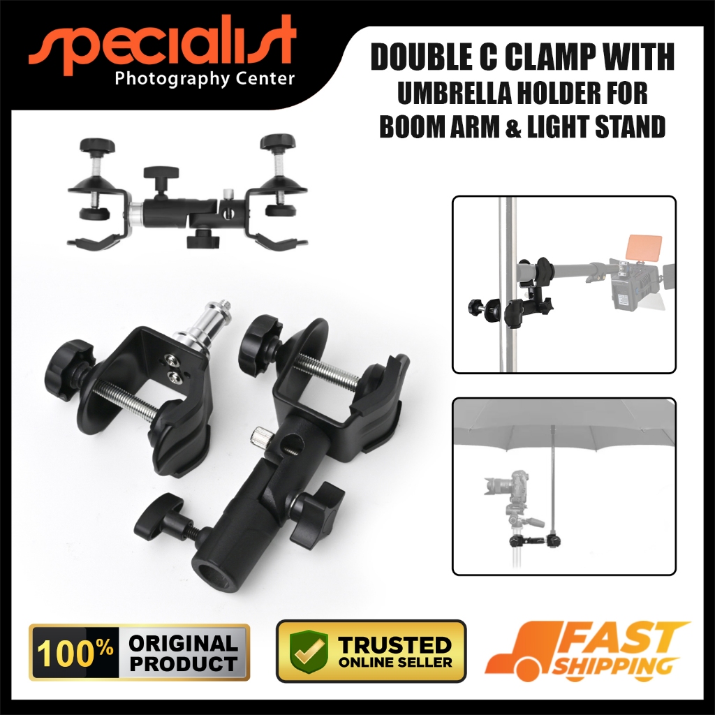 Jual Double C Clamp Bracket Mount Metal With Rotatable Umbrella Holder ...