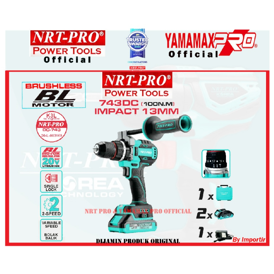 Jual NRT PRO 743 DC Mesin Bor Cordless Impact Drill 13MM 20V Brushless ...