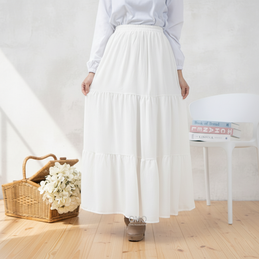 Jual Rok Korean Skirt Susun Putih Wanita Panjang Korea Style - OMO ...