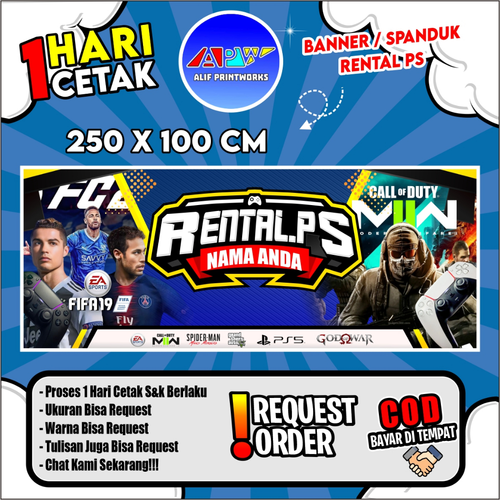 Jual Spanduk PLAYSTATION UKURAN 250X100 cm / Banner RENTAL PS UKURAN ...