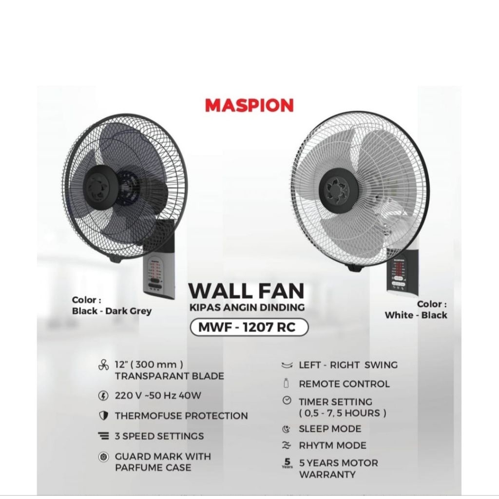 Jual MASPION WALL FAN KIPAS ANGIN DINDING 12 INCH MWF-1207 RC REMOTE ...