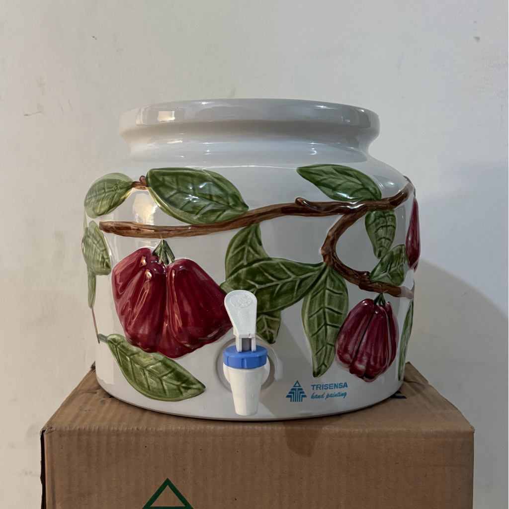 Jual Guci Trisensa / Guci Galon / Guci Keramik+Kran Motif Embos Buah ...