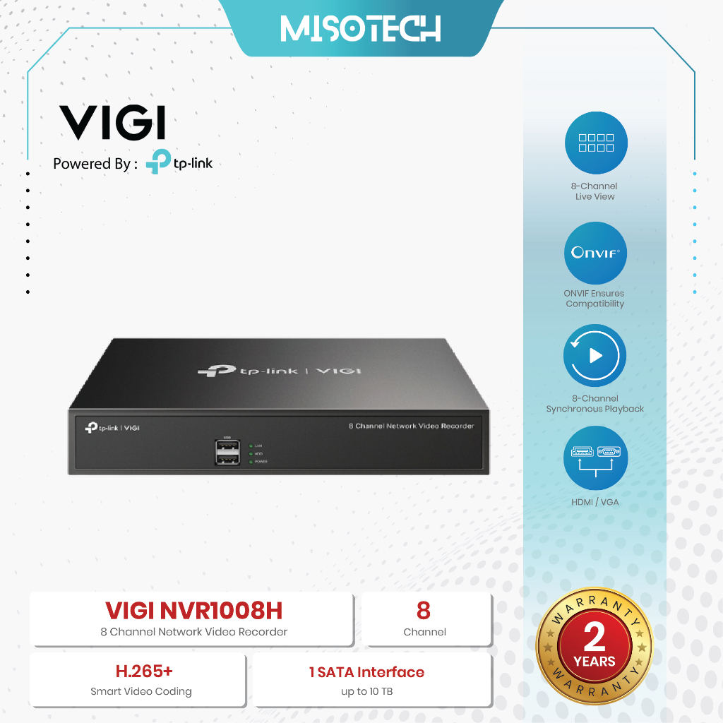 Jual TP-Link TPLink Vigi NVR1008H 8 Channel NVR Non-PoE 4K 1 SATA H.265 ...