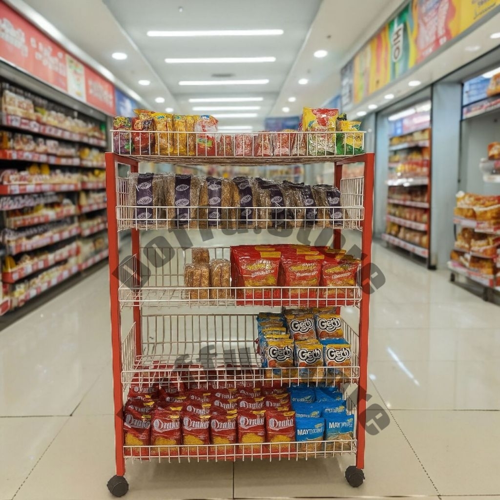 Jual Rak Ciki Besi/ Rak Serbaguna Mini Market / Rak Display Roda Susun ...