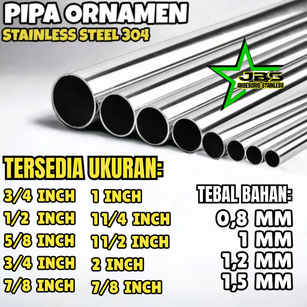 Jual PIPA SS 304 - 0,8MM / 1MM / 1,2MM PANJANG 1 METER - STAINLESS ...