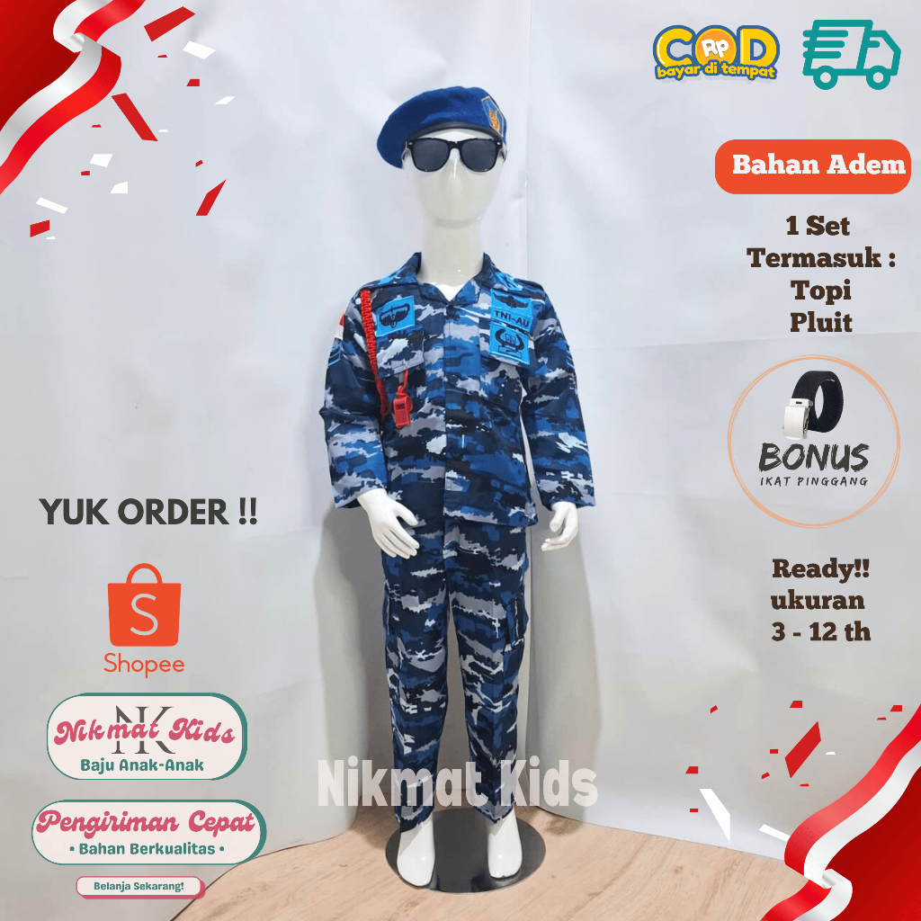 Jual Nikmatkids baju tentara anak kostum angkatan udara auri seragam ...