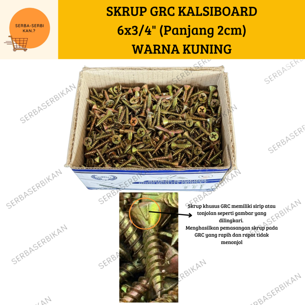 Jual SEKRUP KALSIBOARD GRC 2cm (6x3/4") WARNA KUNING isi 100pcs ...