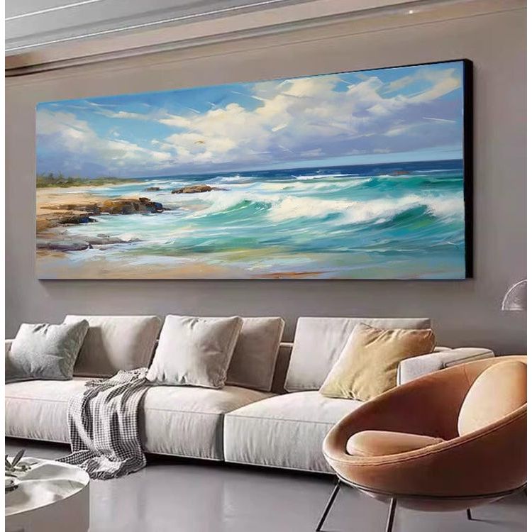 Jual Lukisan Dinding Pemandangan Ombak Laut di Karang 3D 150 x 80 cm ...