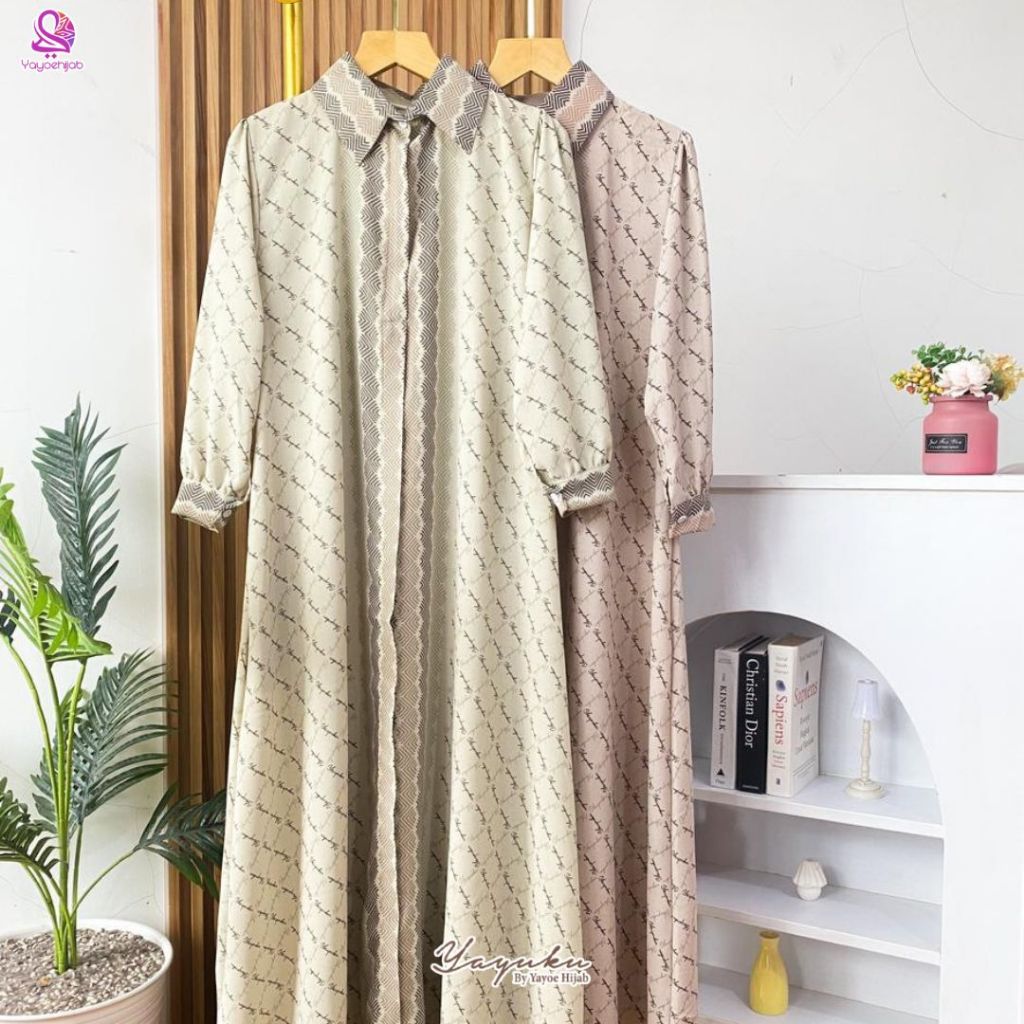 Jual Malika Dress Gamis Kemeja Motif Monogram Elegan Bahan Premium Adem ...
