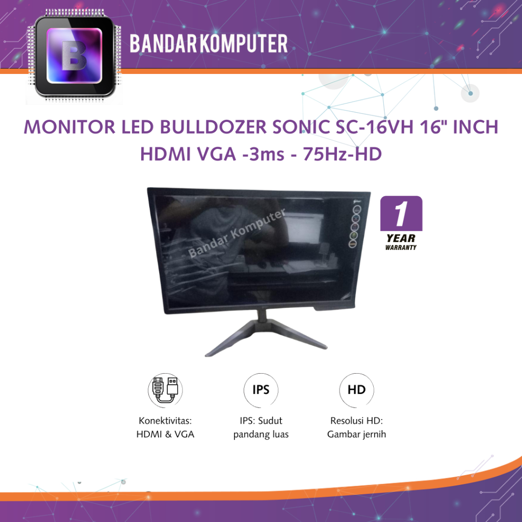 Jual MONITOR LED BULLDOZER SONIC SC-16VH 15,6" INCH HDMI VGA -3ms ...