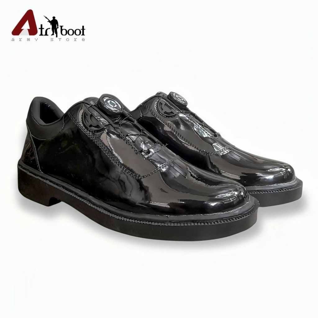 Jual ATRIBOOT - PZ-1BK Sepatu PDH Pria Hitam Kulit Kilap Lak Tali Putar ...