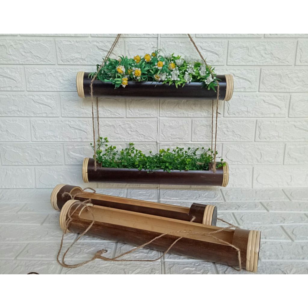 Jual pot bunga gantung panjang bahan bambu alami asli Ukuran 40cm ...
