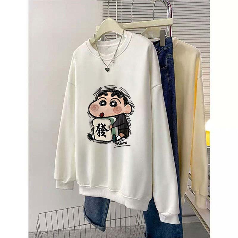 Jual Pola kartun lucu Crayon Shin-chan/putih Lengan Panjang Oversized ...