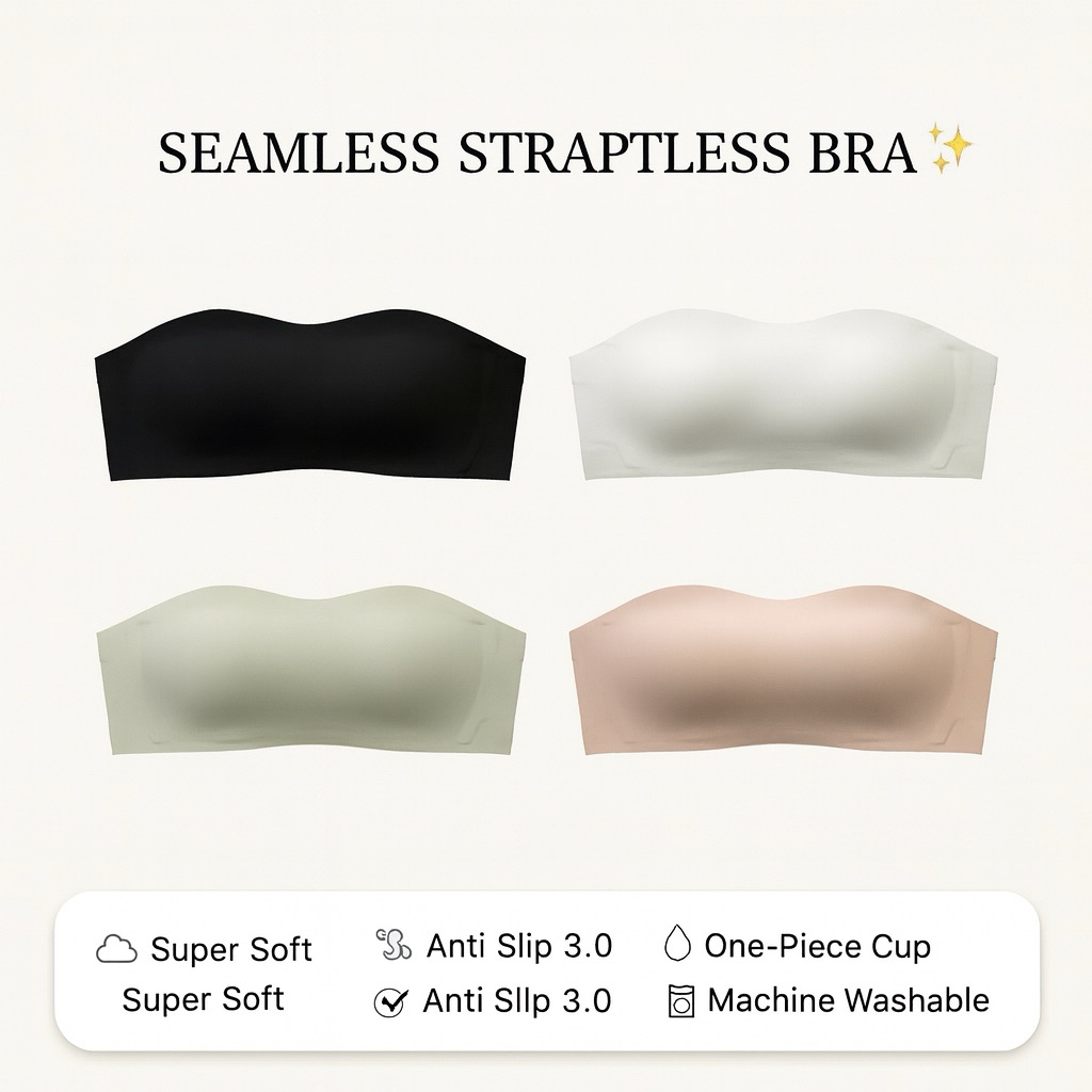 Jual Women Invisible Bra Strapless Bralette 1/2 Cup Push Up Women's ...