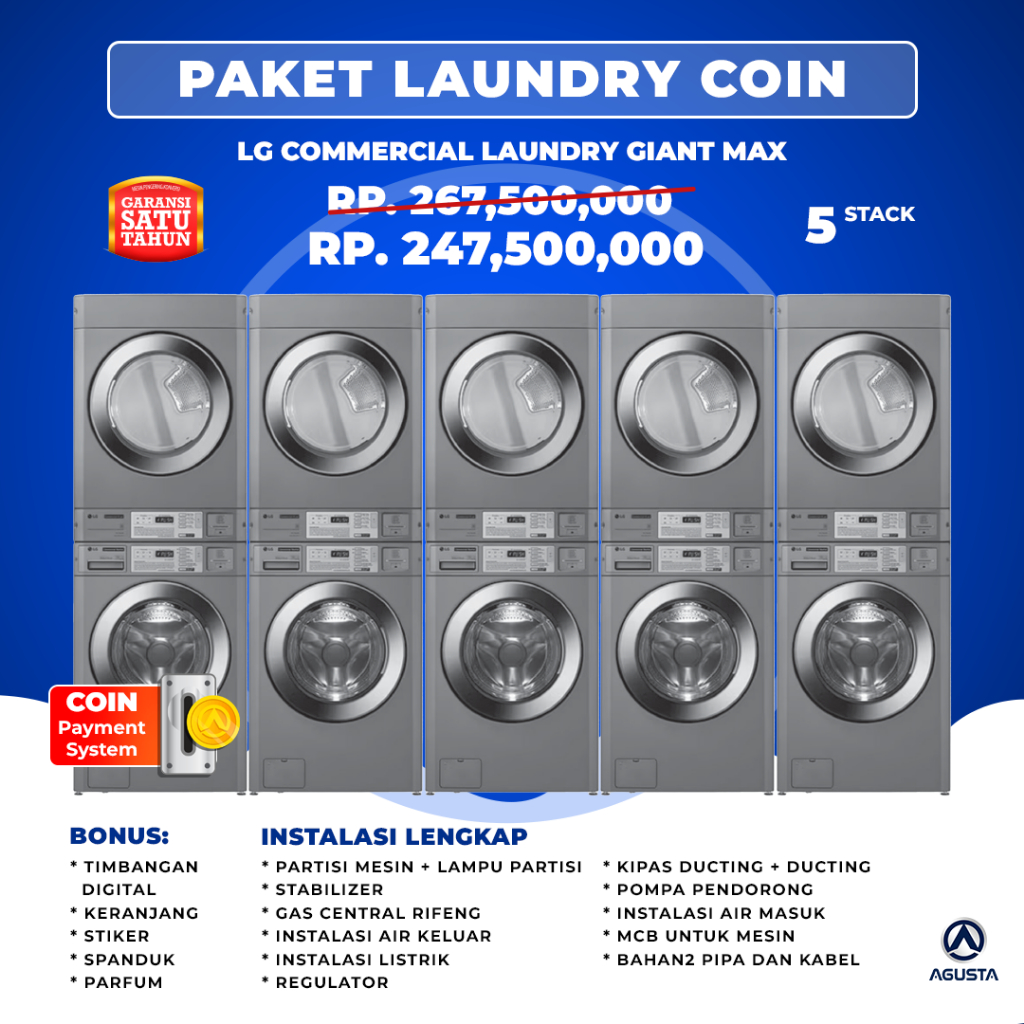 Jual Paket Mesin Laundry Koin 5 Stack LG COMMERCIAL GIANT MAX | Shopee ...