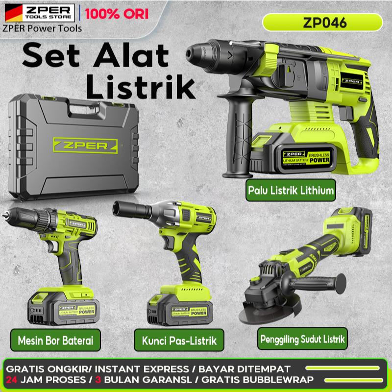 Jual [ 100% ORI ] ZPER Set Alat Listrik Bor Listrik 21V Cordless Torsi ...