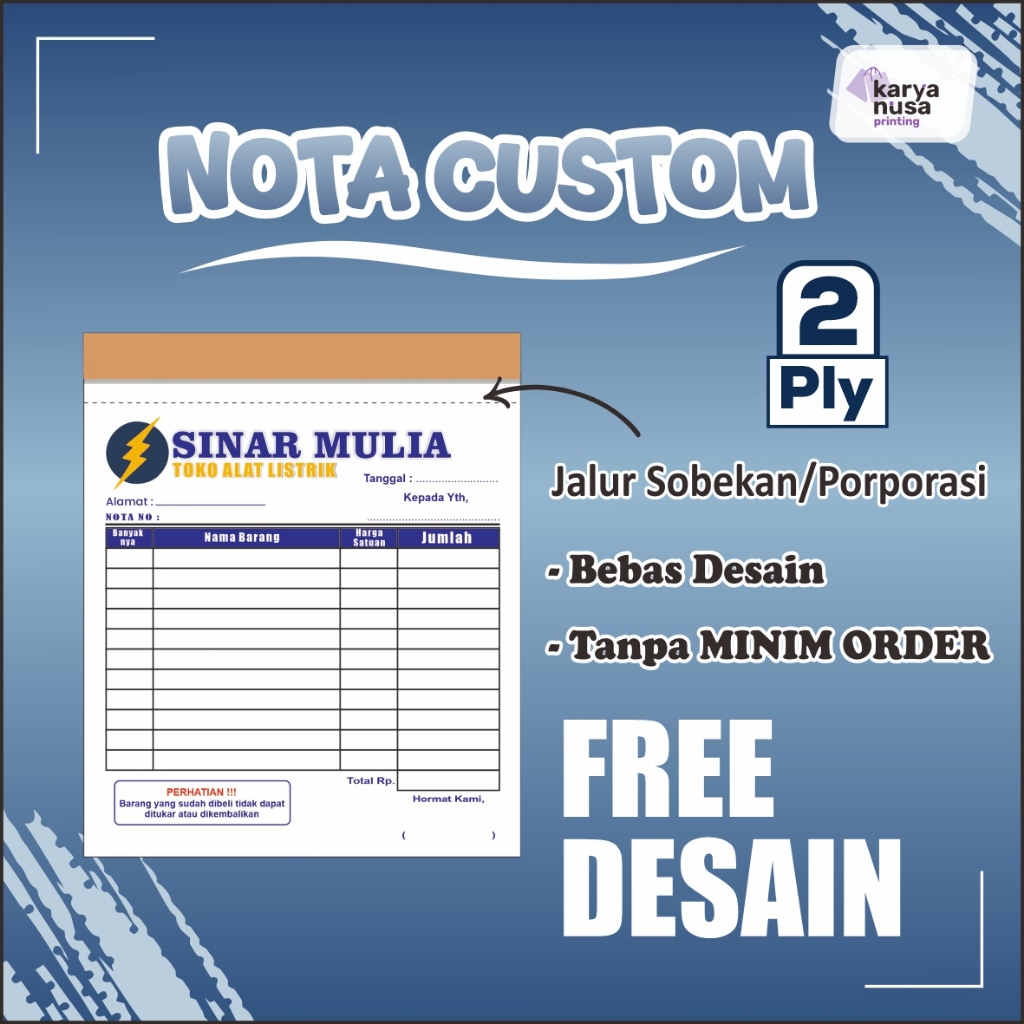 Jual Nota Custom 2 Ply NCR Tanpa Minimal Order - Ukuran 10x11cm, Free ...