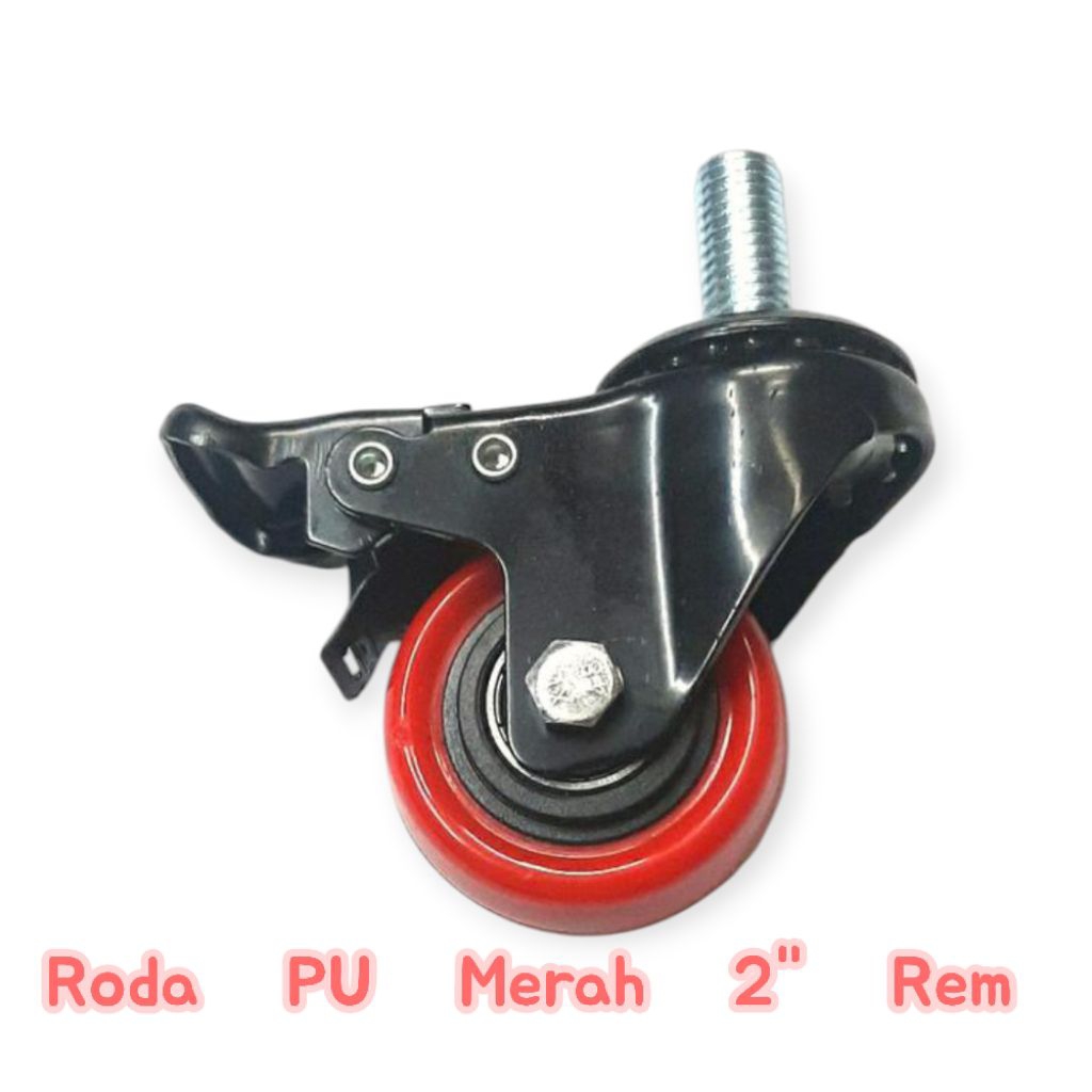Jual Roda Pu Merah 2 inch Baut Rem | Shopee Indonesia