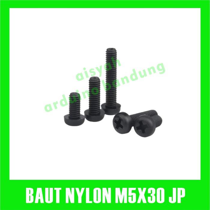Jual Baut Nilon M5x30 Hitam Round Head Screw Bolt JP Plastik Nylon ...