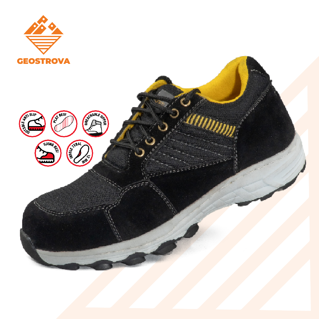 Jual GEOSTROVA Sepatu Safety Pria MS-1 Black - Ujung Besi Slip ...