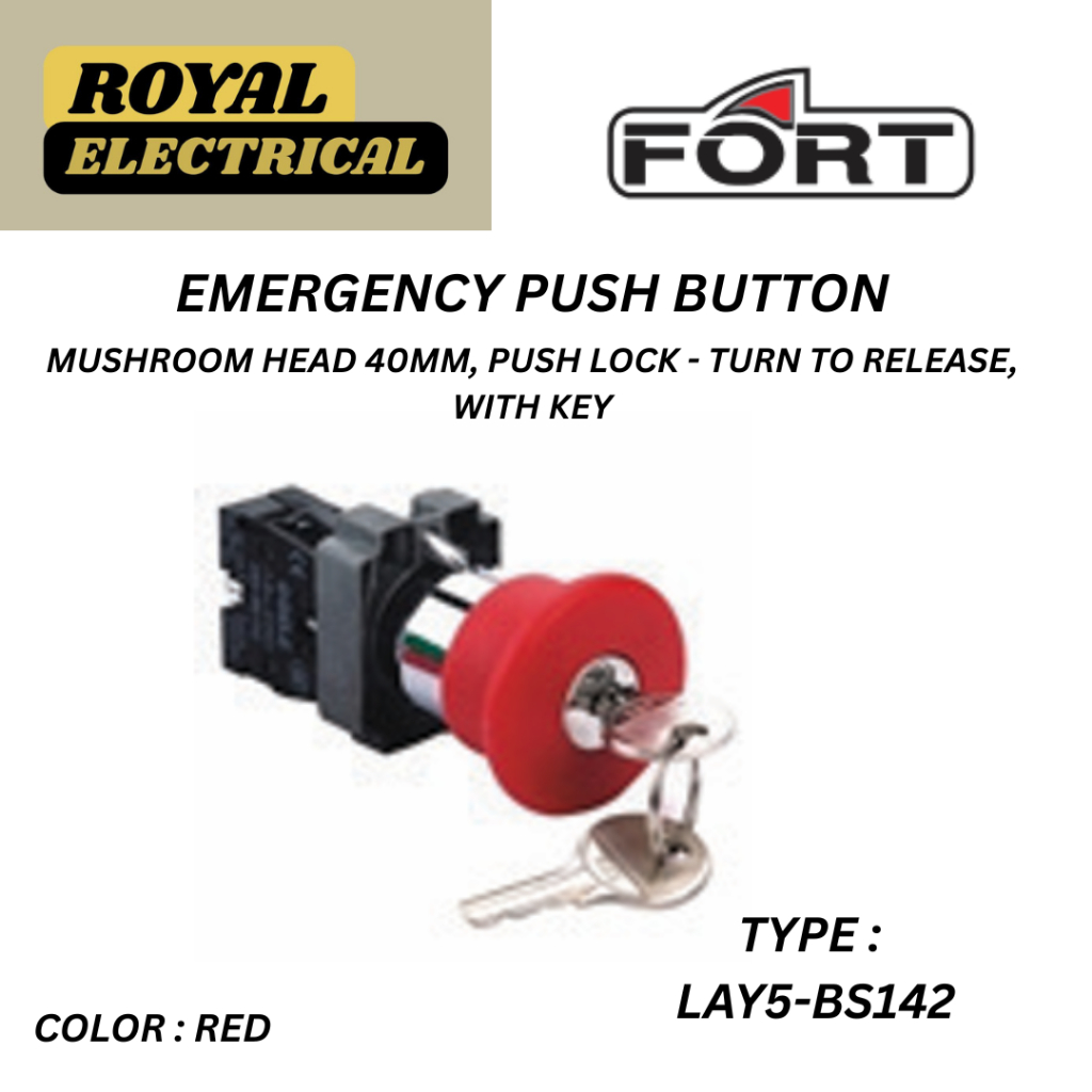 Jual FORT EMERGENCY PUSH BUTTON PUSH LOCK WITH KEY / 22MM / 1NC / RED ...