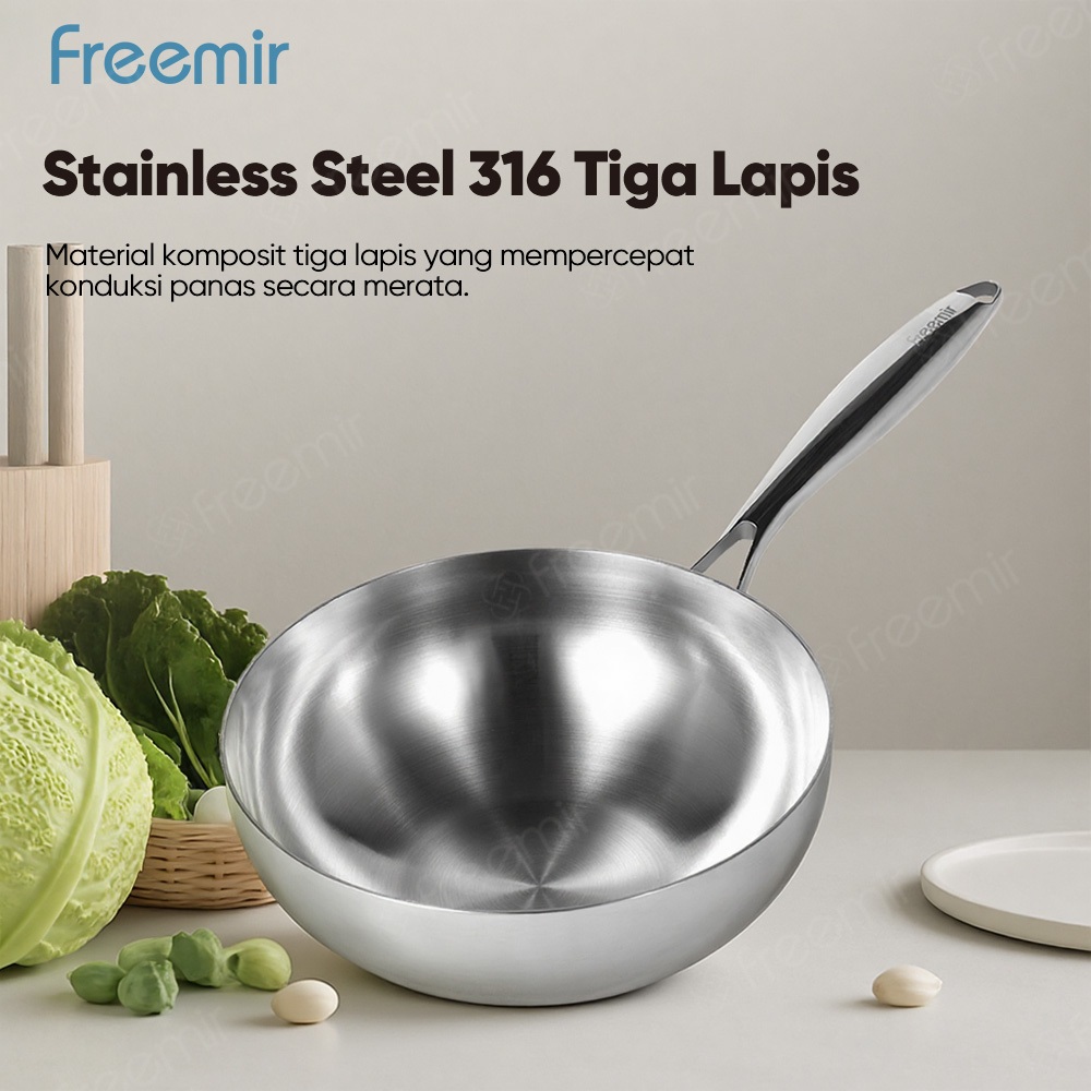 Jual freemir Stainless Steel SUS 316 MEDICAL GRADE Wajan 3-Lapis 20cm Anti Lengket panci ...