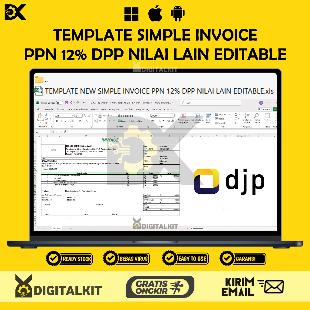 Jual [T0292] TEMPLATE SIMPLE INVOICE PPN 12% DPP NILAI LAIN EDITABLE ...