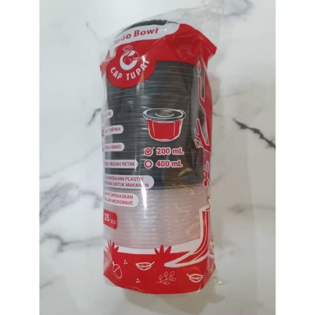 Jual Thinwall Round Bowl HITAM 200ml & 400ml + Tutup (isi 25 pcs ...