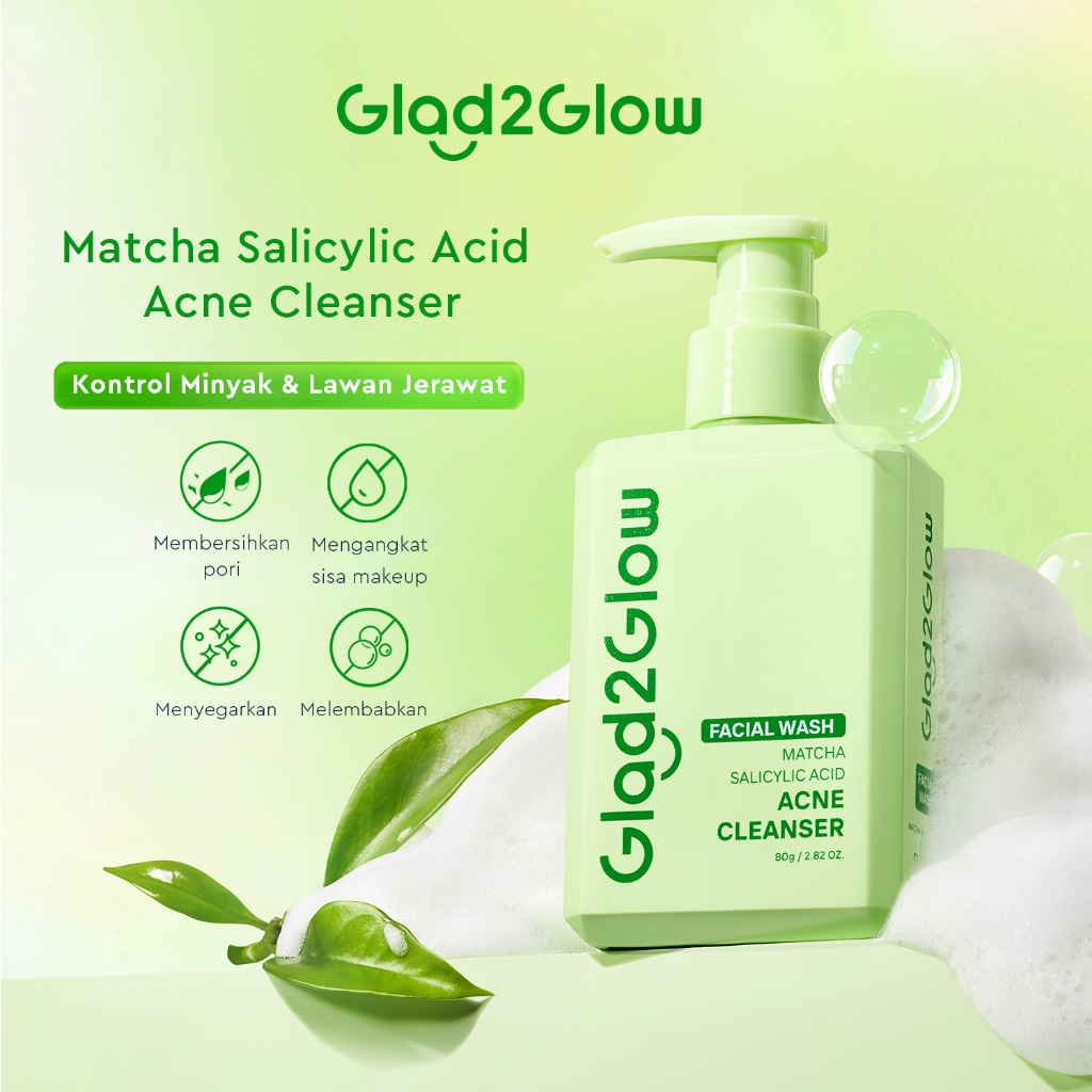 Jual [Ready Stock]Glad2Glow Matcha Salicylic Acid Acne Facial Cleanser ...