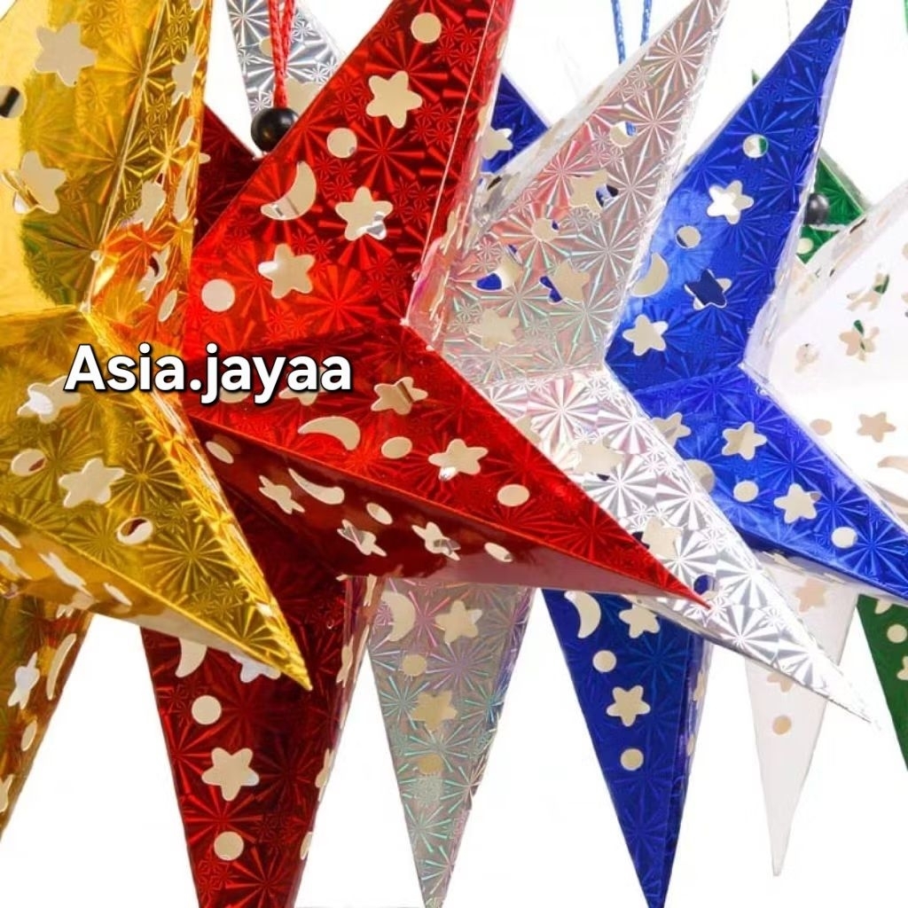 Jual Lampion Gantung Bintang Hologram kertas tebal premium / paper star ...