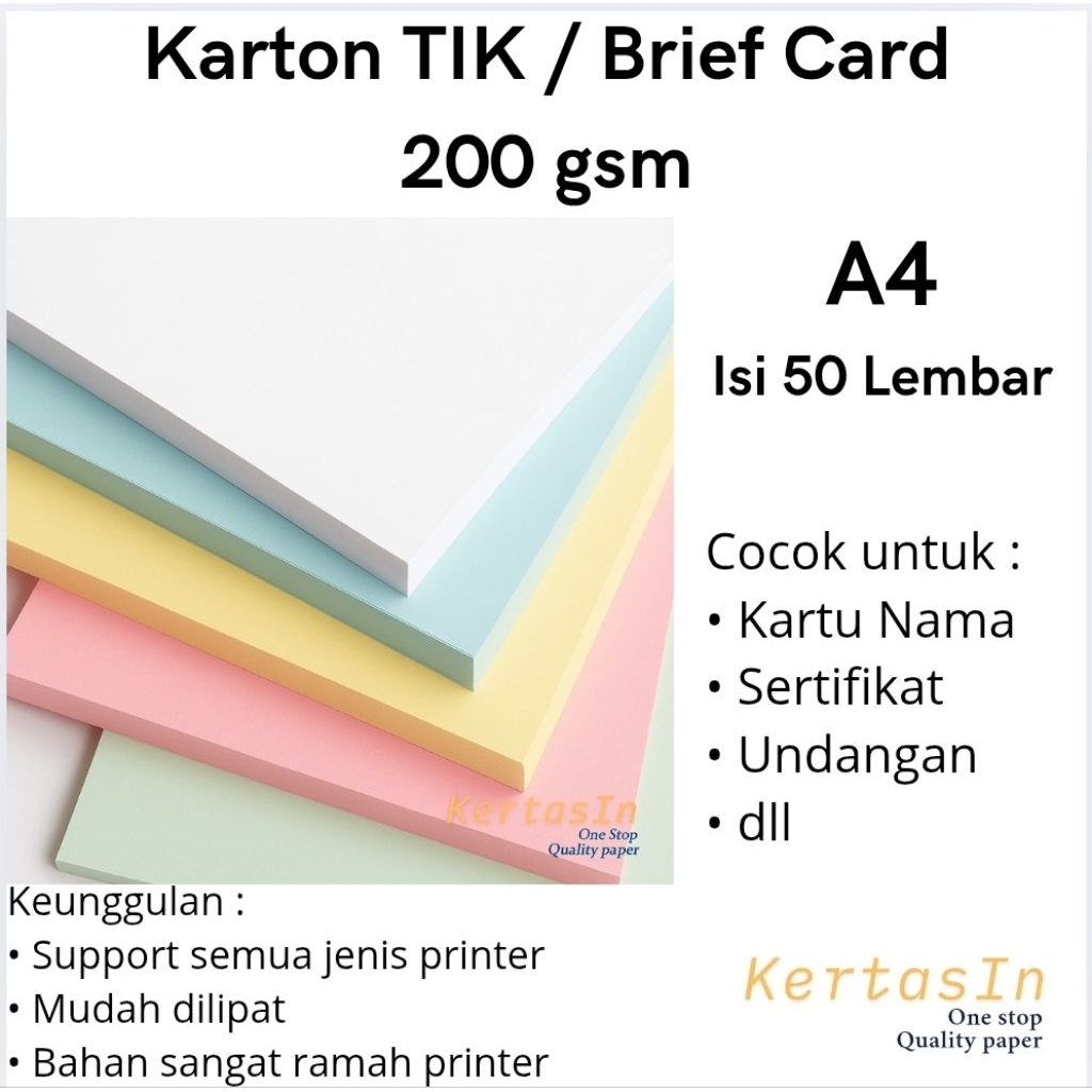 Jual Karton TIK / Brief Card 200 gsm A4 Isi 50 Lembar Warna Pastel ...