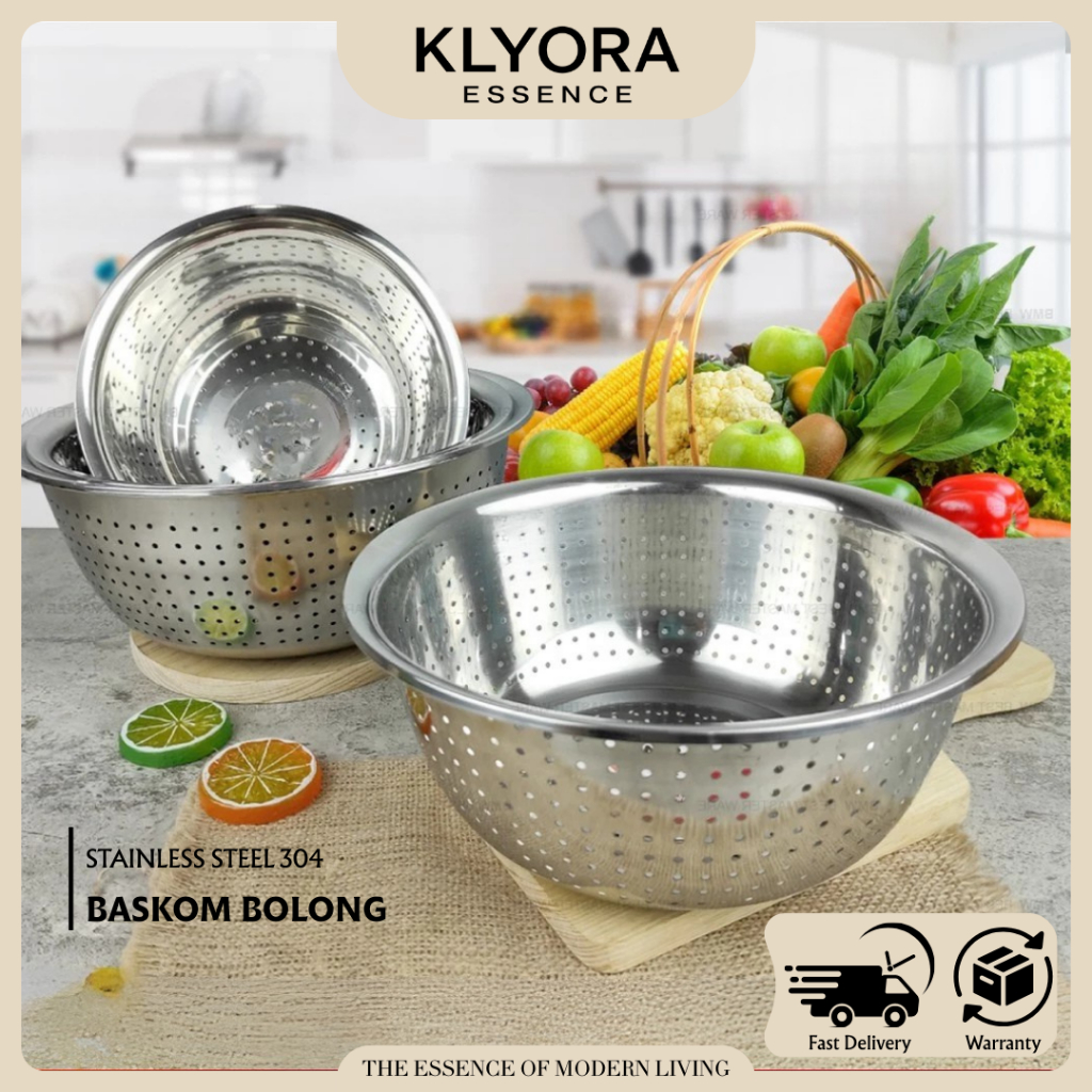 Jual KLYORA Baskom Bolong Lubang Bakul Stainless Steel Tirisan Sayur ...