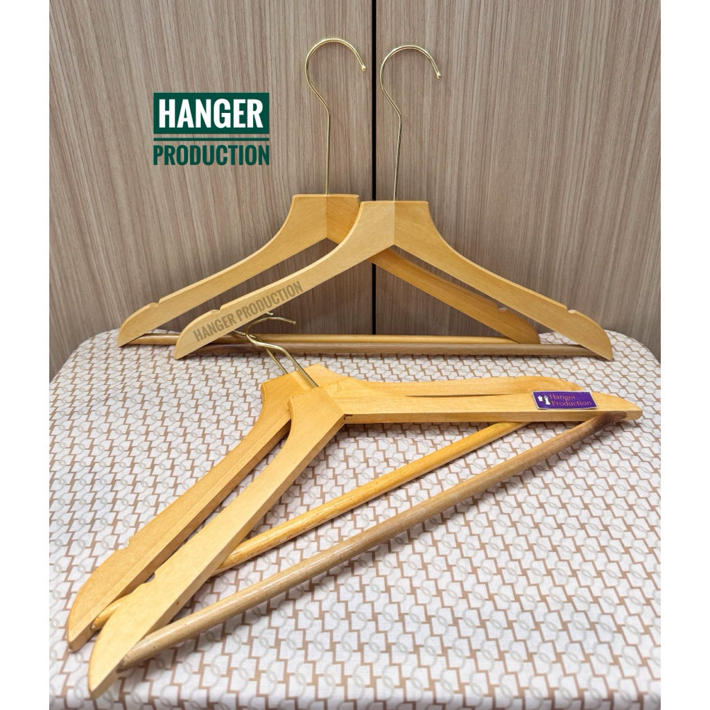 Jual ( HOOK GOLD BULAT 15 CM ) HANGER KAYU NATURAL DEWASA KEPALA LURUS ...