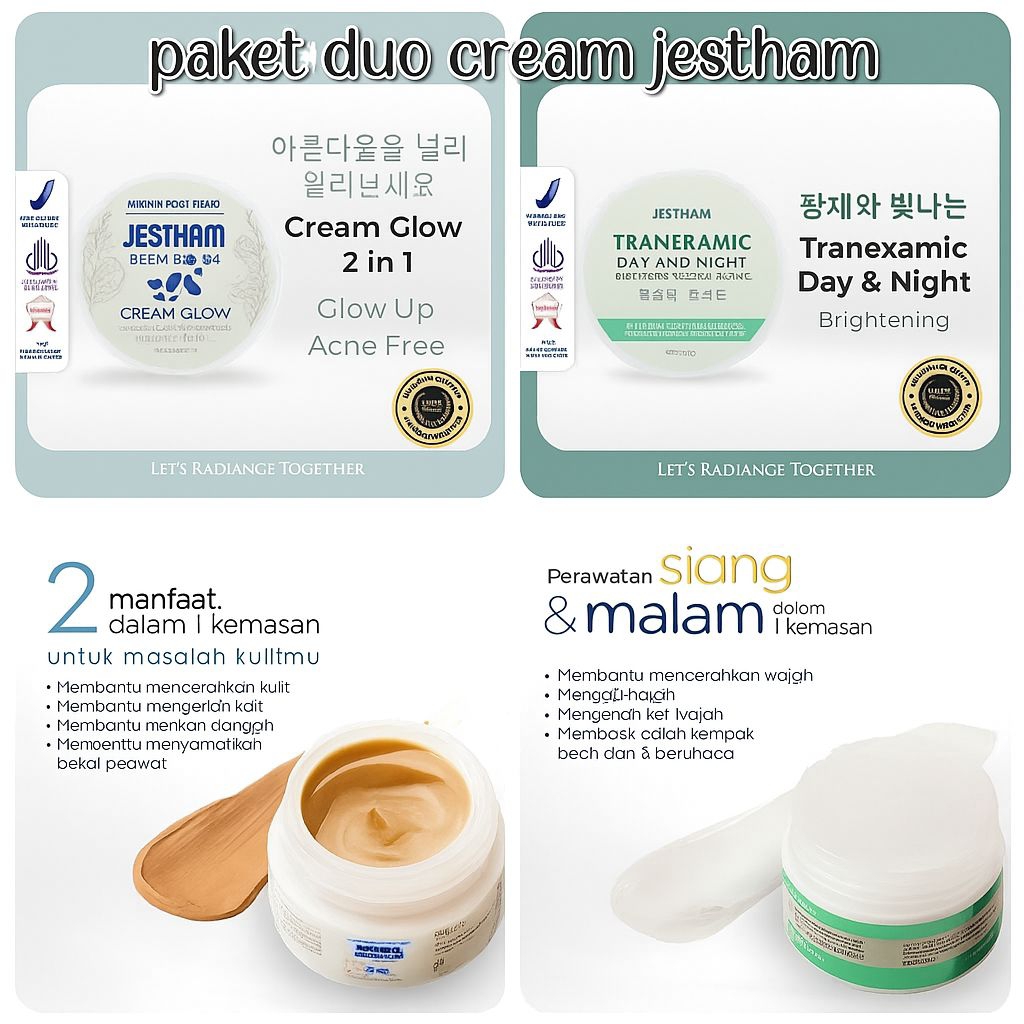 Jual Duo JESTHAM TRANEXAMIC DAY AND NIGHT + JESTHAM CREAM GLOW 2in1 10G ...