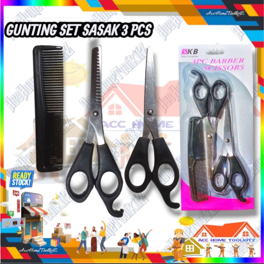 Jual Gunting Potong Rambut Set 3 Pcs Biru Gunting Sisir Dan Gunting ...