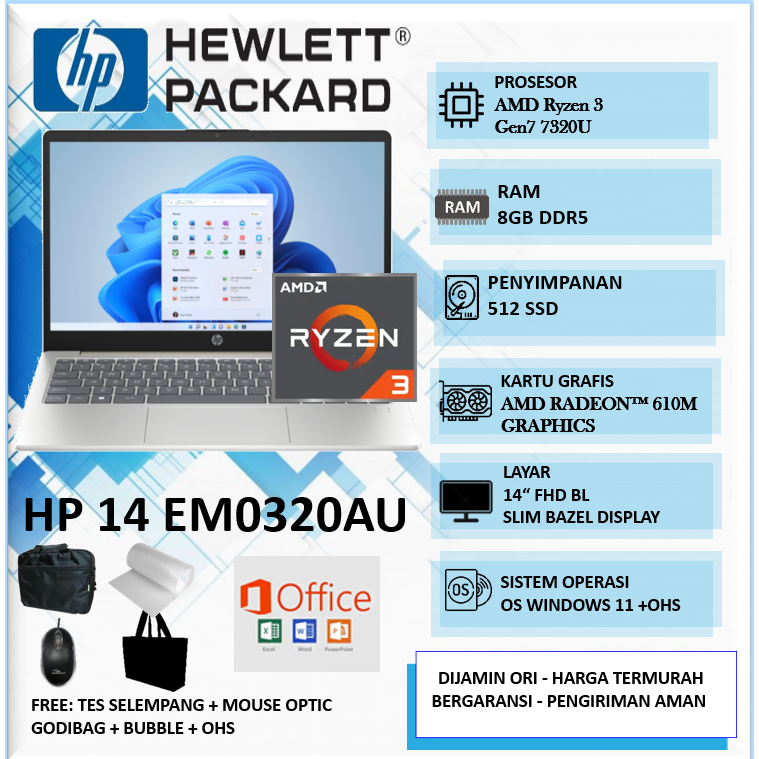 Jual Laptop Gaming HP 14S AMD Ryzen 3 7320U 8GB 512GB SSD AMD RADEON ...