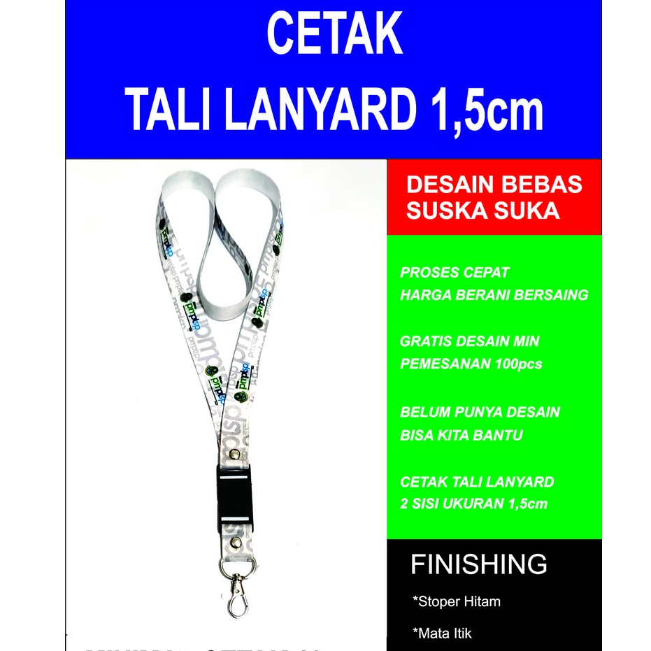 Jual cetak lanyard sublim 1,5cm 2muka / tali idcard print 1,5cm / pita ...
