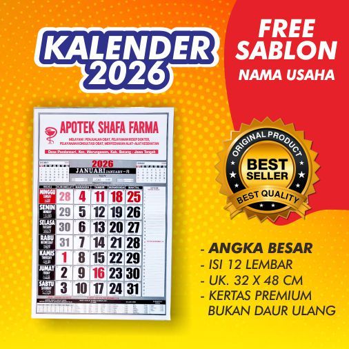 Jual KALENDER TAHUN 22026 / KALENDER 12 LEMBAR / GRATIS SABLON NAMA ...