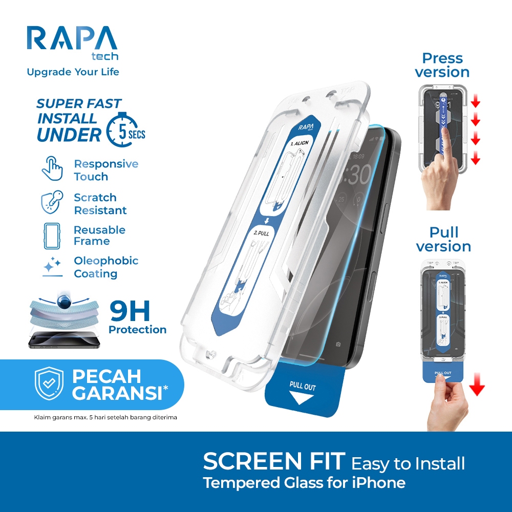Jual RAPA tech Tempered Glass Instant Fit Easy Fit for iPhone XR / 11 / 12 / 13 / 14 / 15 /16 ...