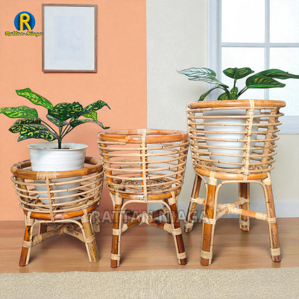 Jual Standing pot planter rotan alami hiasan dekorasi rumah indoor ...
