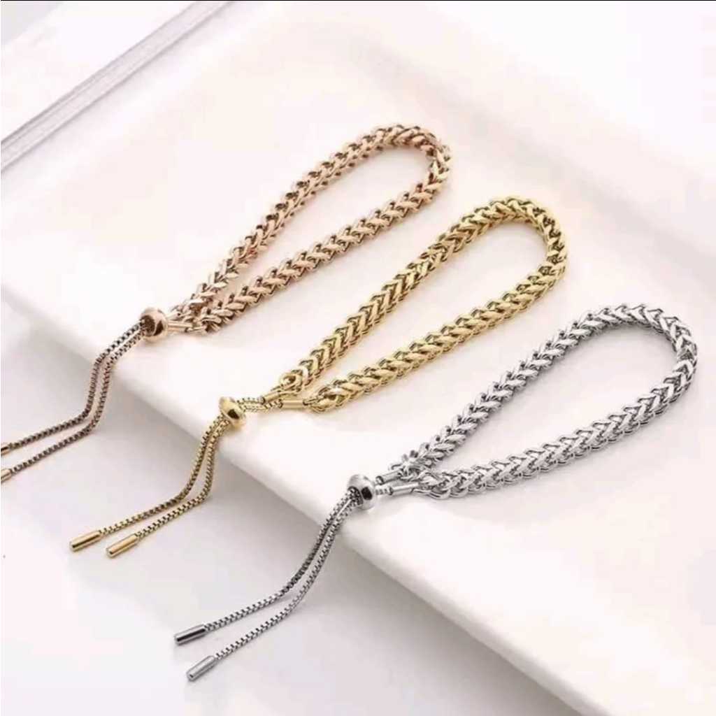 Jual Gelang tangan Titanium rantai pria wanita model serut warna gold ...