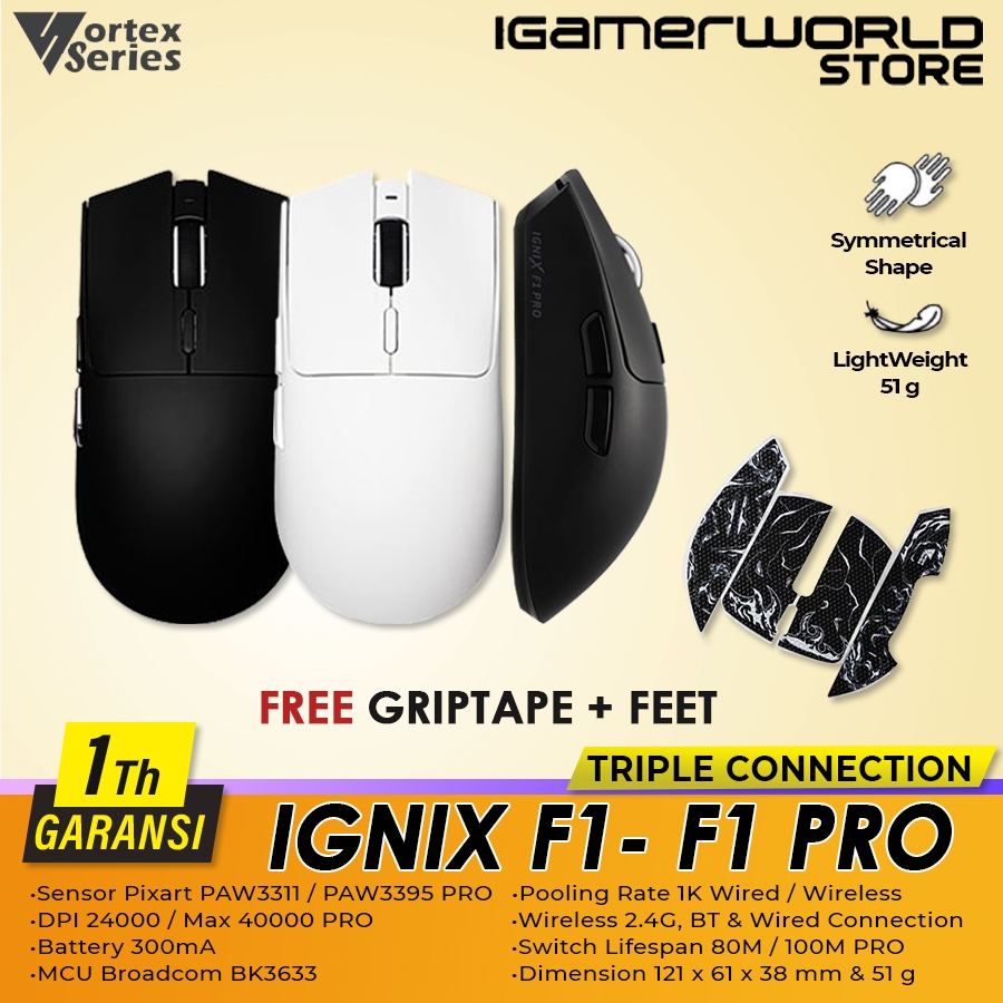 Jual VortexSeries IGNIX F1 / F1 PRO Ultra Light Wireless Triple ...